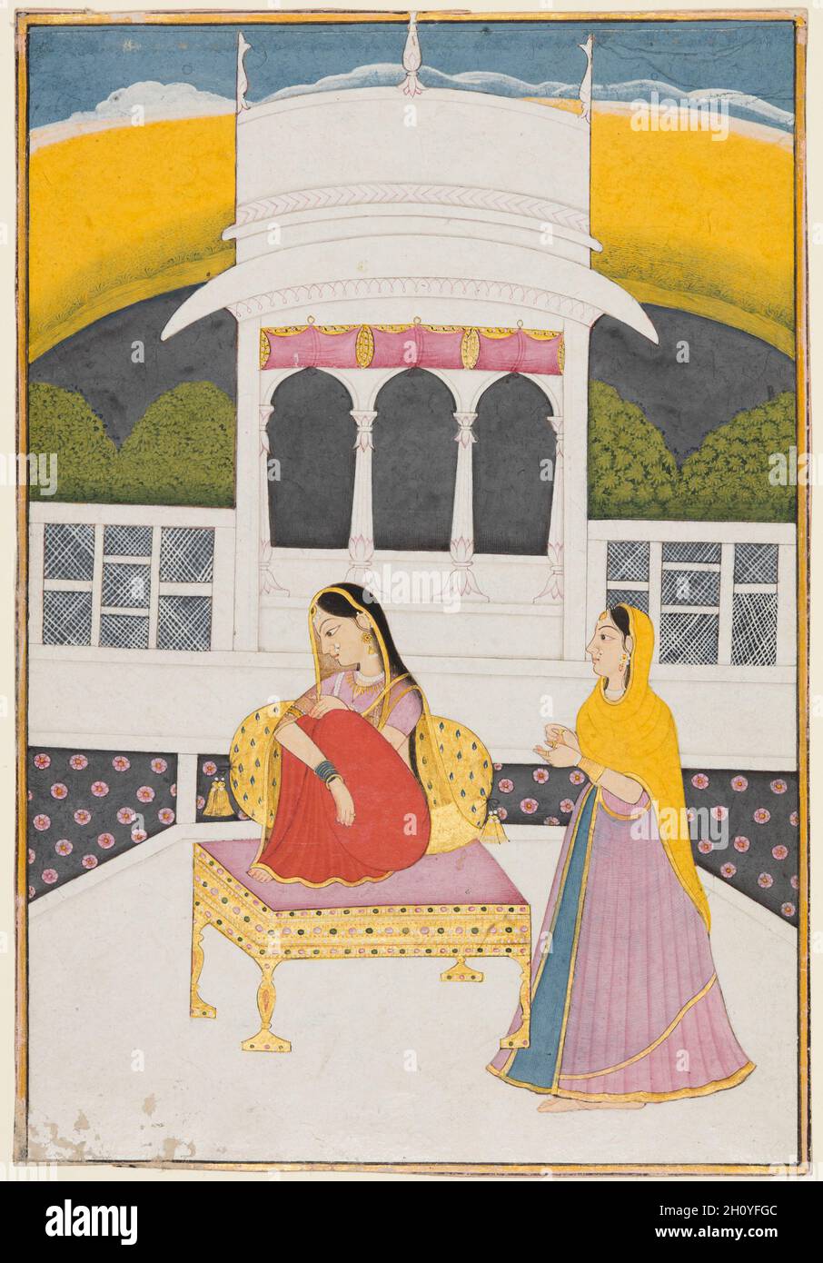 A Nakiya, probably Proshitaperyasi Nayika, c. 1740. India, Jammu. Color ...