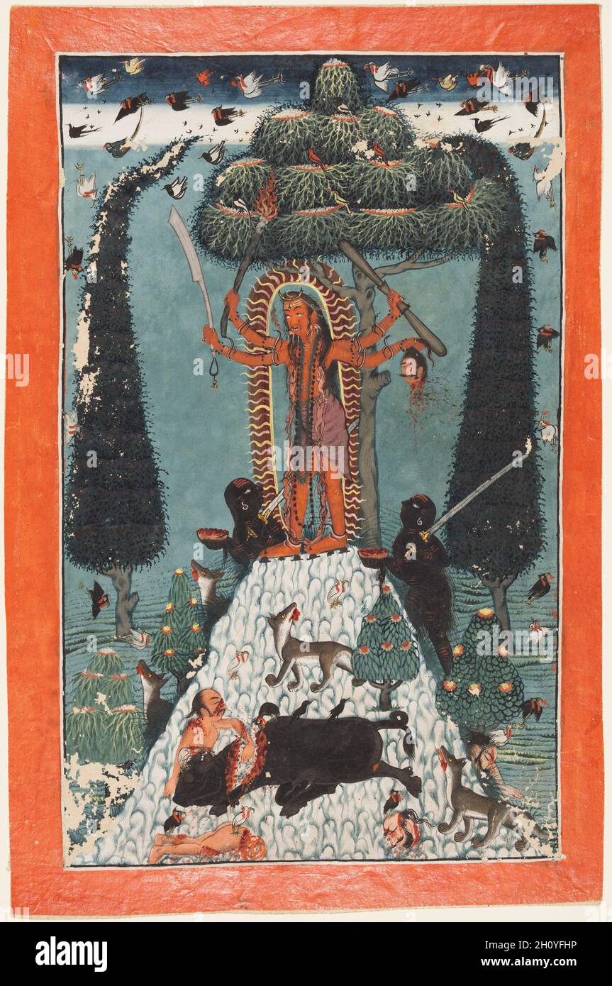 The Goddess Kali Standing on a Mountaintop, c. 1720. Northern India ...
