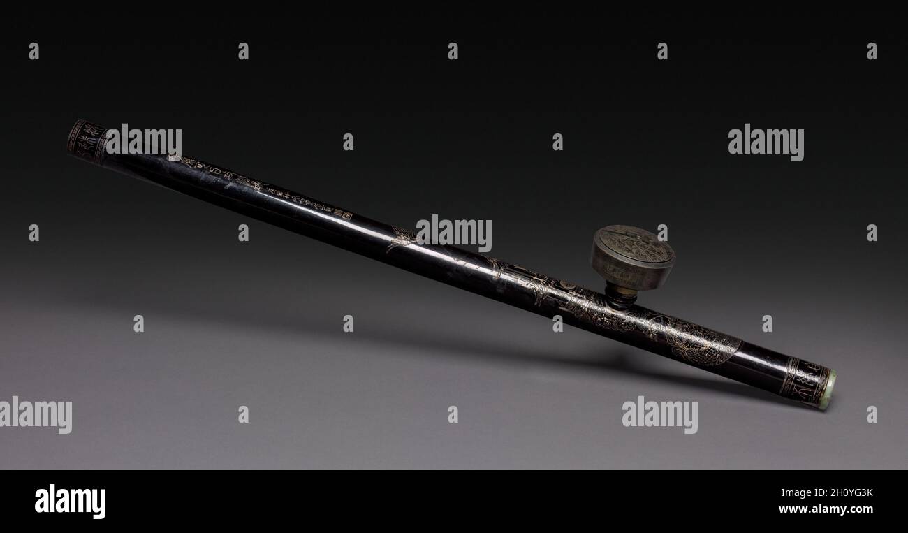 Opium Pipe, 1800s. China, Qing dynasty (1644-1911). Lacquer with silver ...