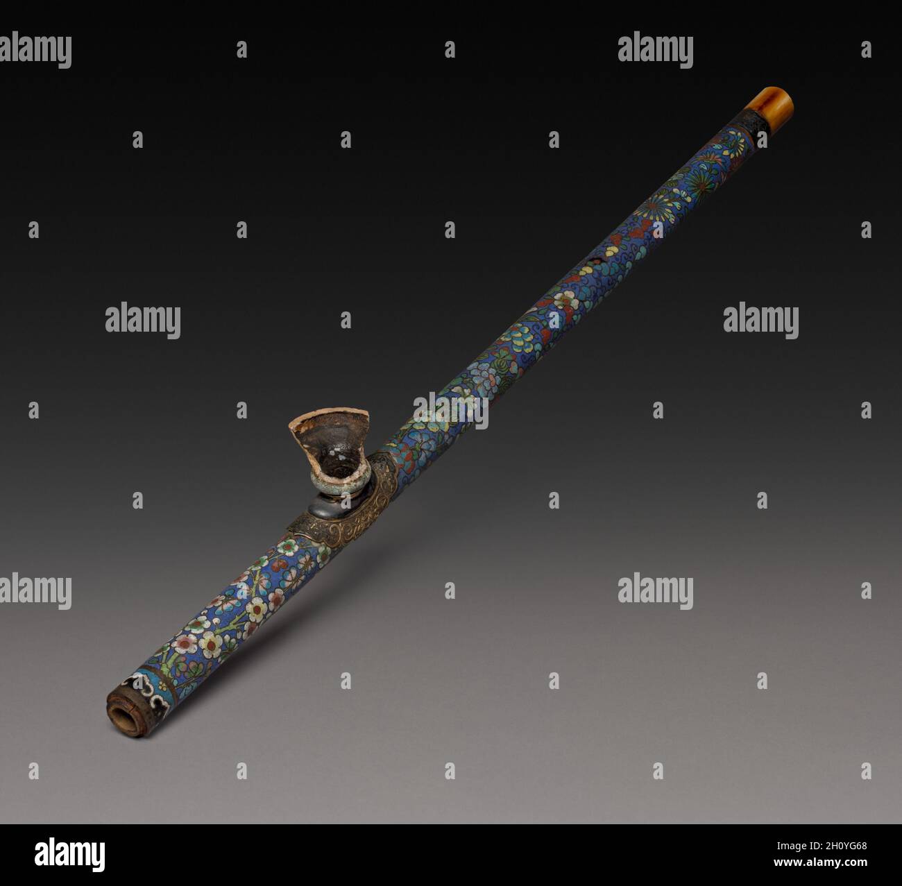 Opium Pipe, 1800s. China, Qing dynasty (1644-1911). Cloisonné enamel ...
