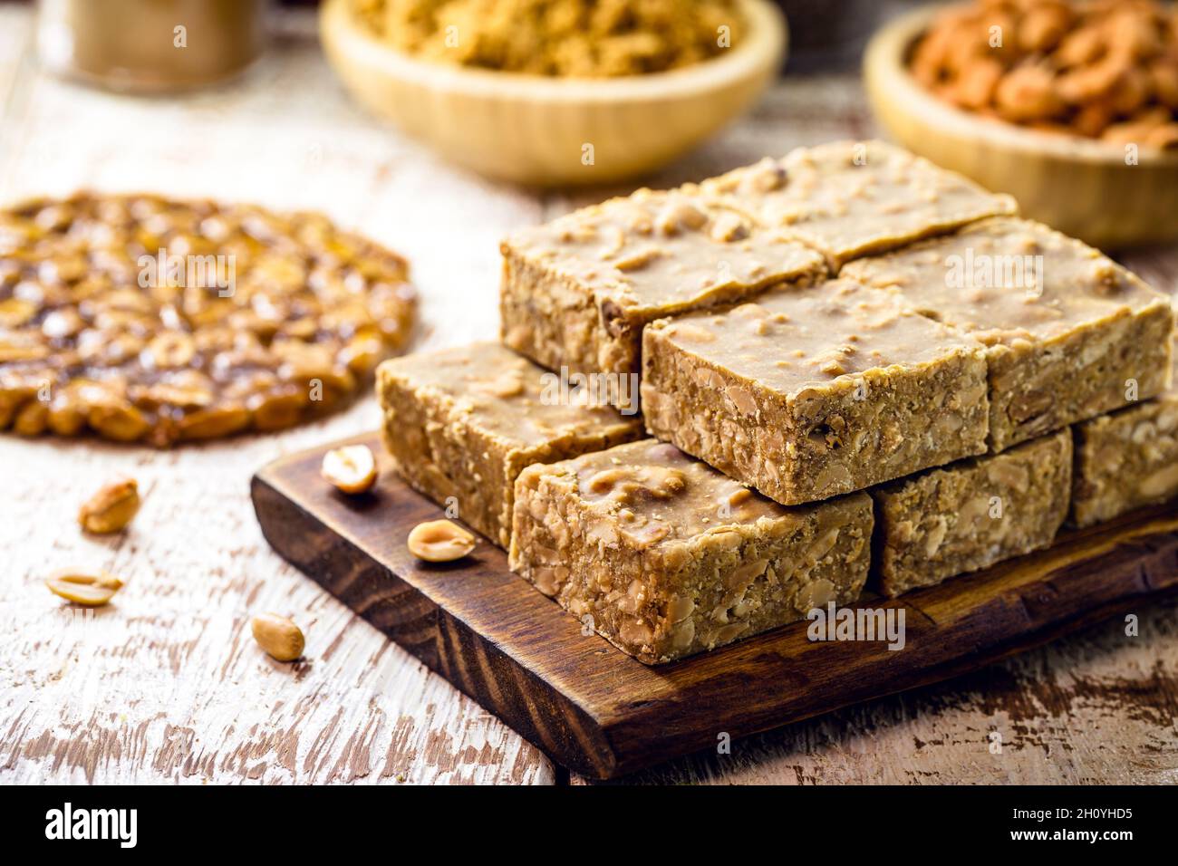 Brazilian peanut sweet, called "pé de moleque", a typical sweet of ...