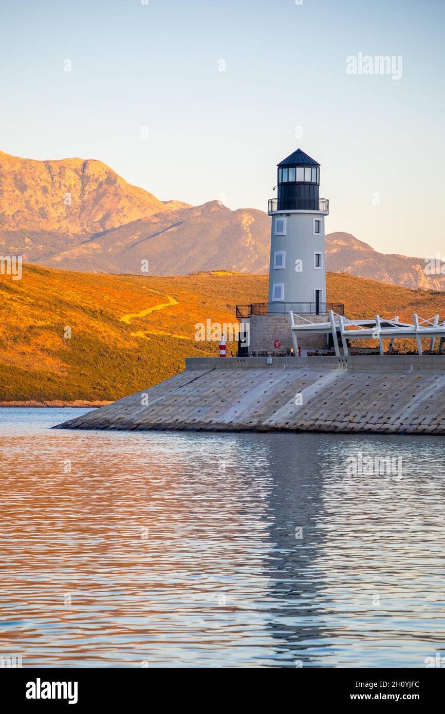 Lustica Bay, Montenegro - October 1, 2021: Lighthouse with restaurant ...