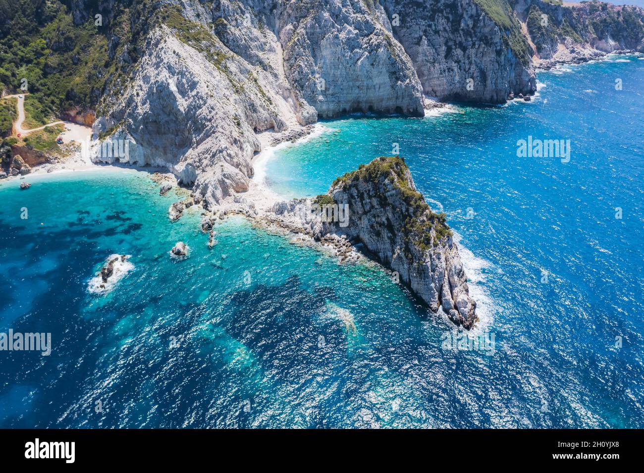 Aerial view Agia Eleni beach in Kefalonia Island, Greece. Remote ...
