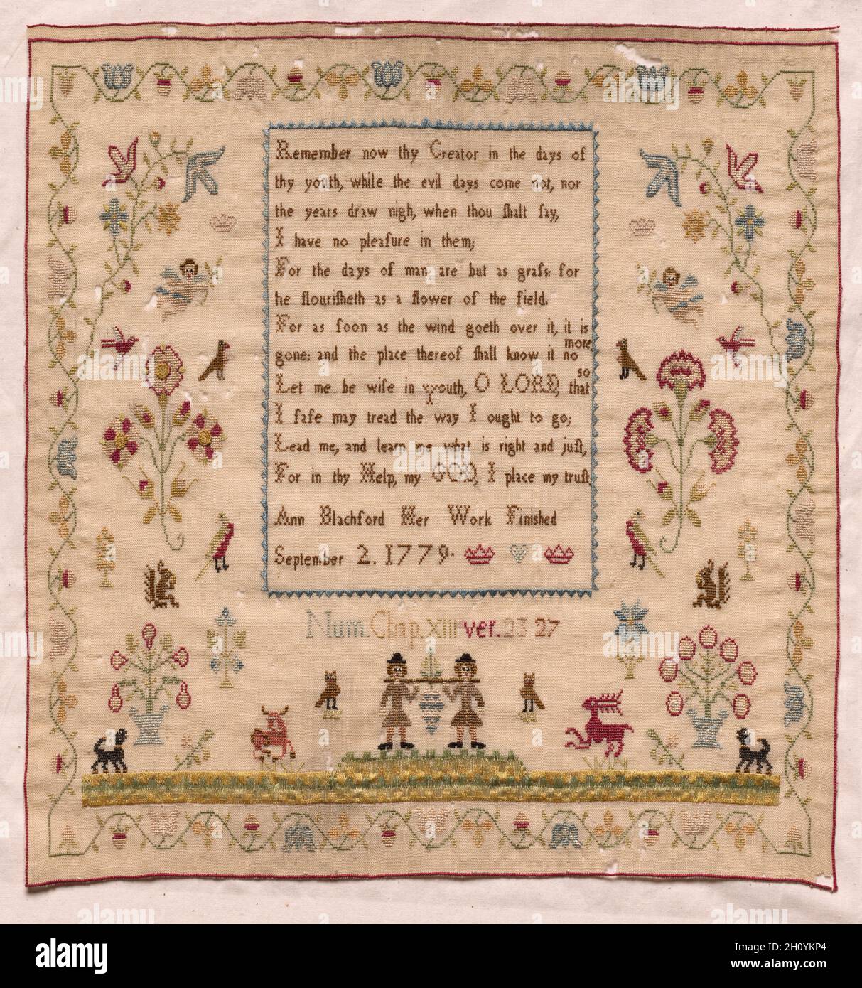 Sampler, 1779. England, late 18th century. Embroidery; silk on woolen ...