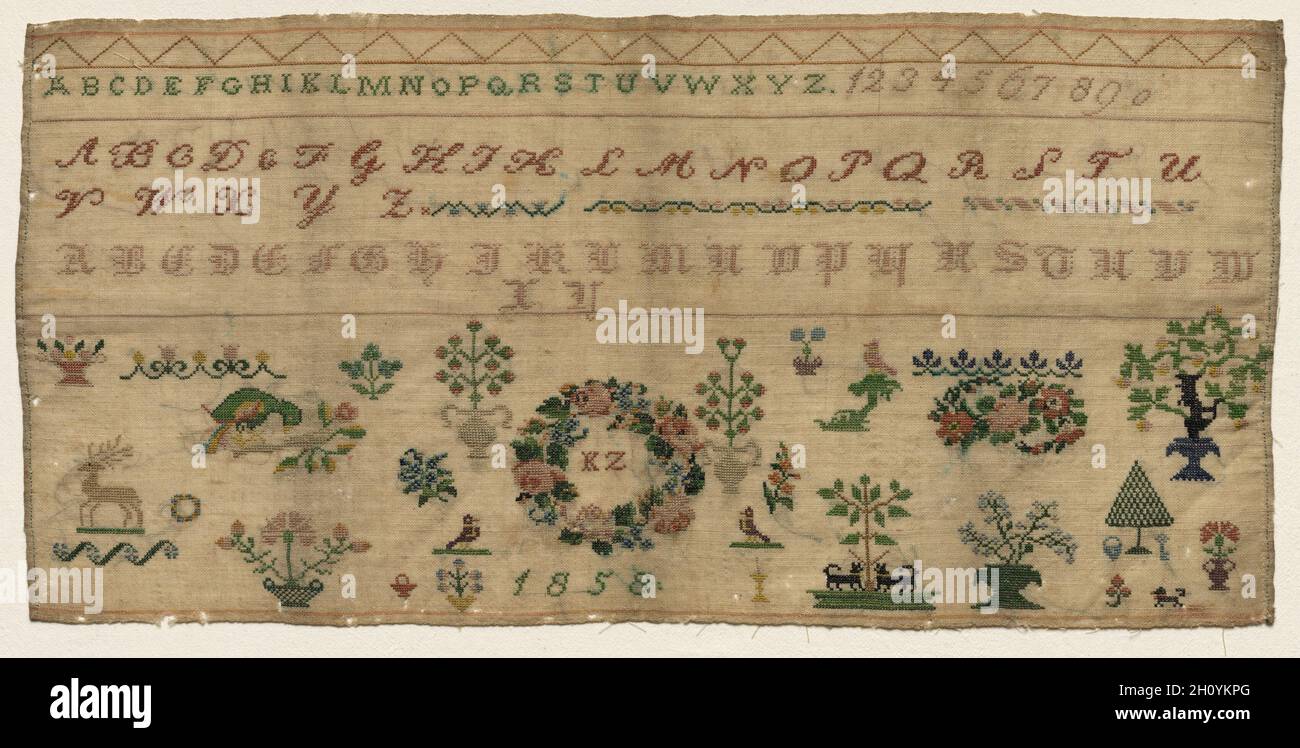 Sampler, 1858. Celia Kestenbaum Grossman (Austrian). Embroidery: linen ...