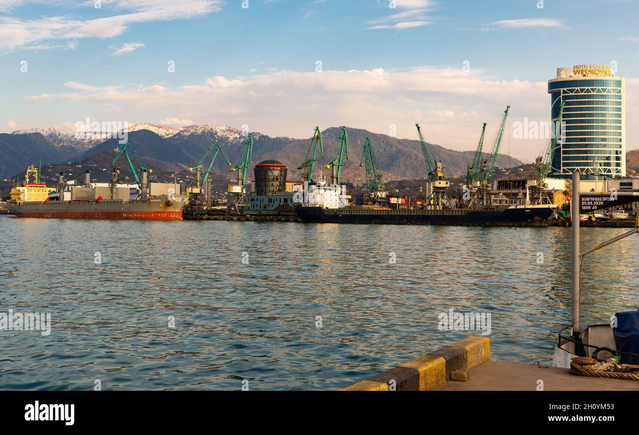 Batumi Sea Port with cranes and ships Stock Photo - Alamy