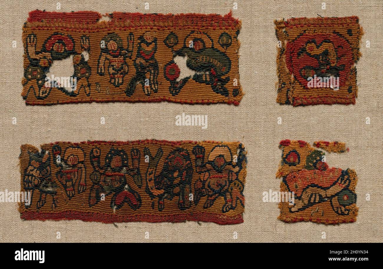 Four Fragments of the Gammadion Border of a Tunic, 400s - 600s. Egypt ...