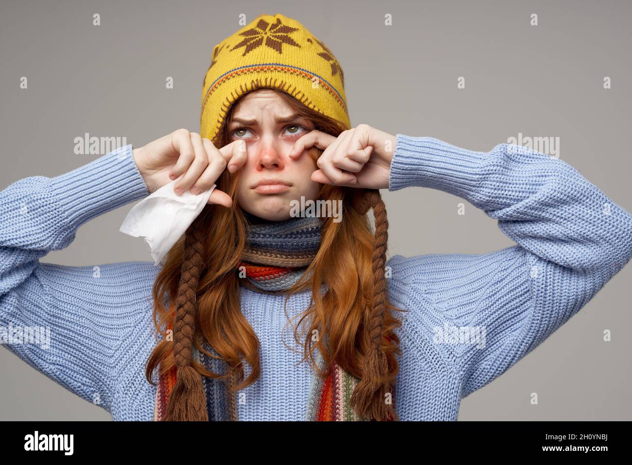 woman health problems temperature isolated background Stock Photo - Alamy