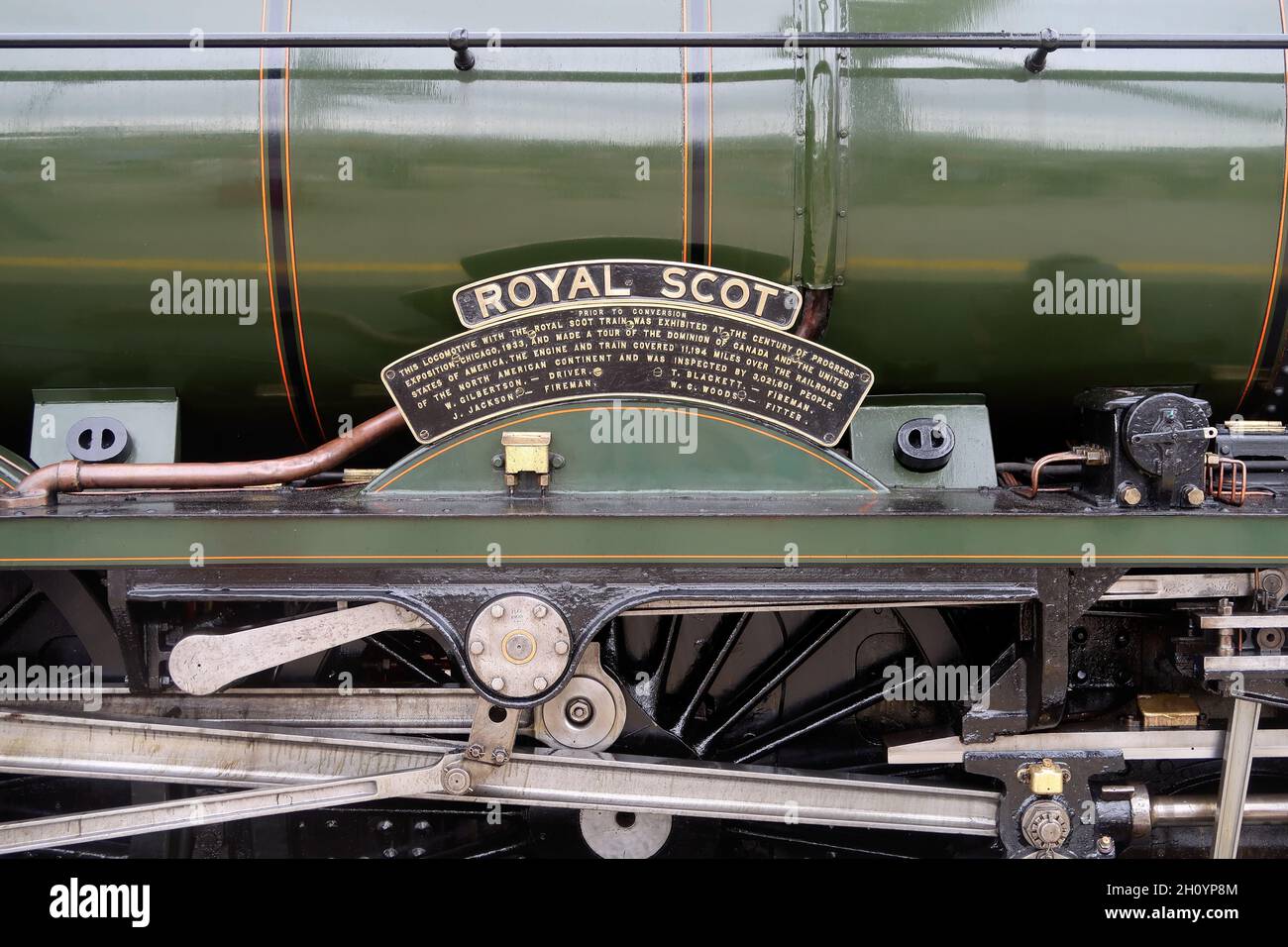 The nameplate and inscription on LMS steam locomotive No 46100 Royal ...