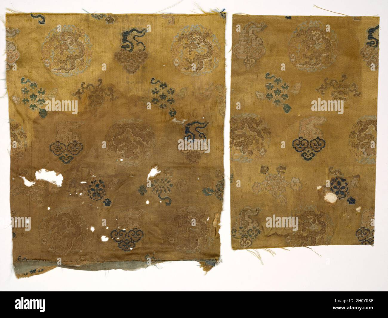 Fragments, 1700s. China, 18th century. Brocaded satin, silk; overall ...