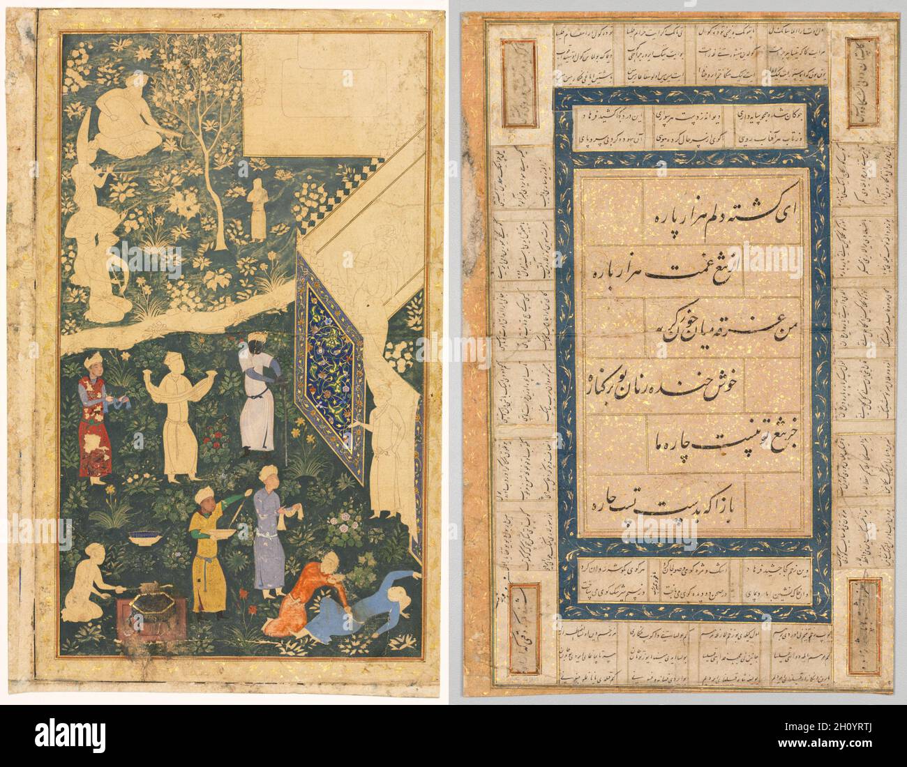 Left side of a double-page album folio: Outside a Royal Encampment ...