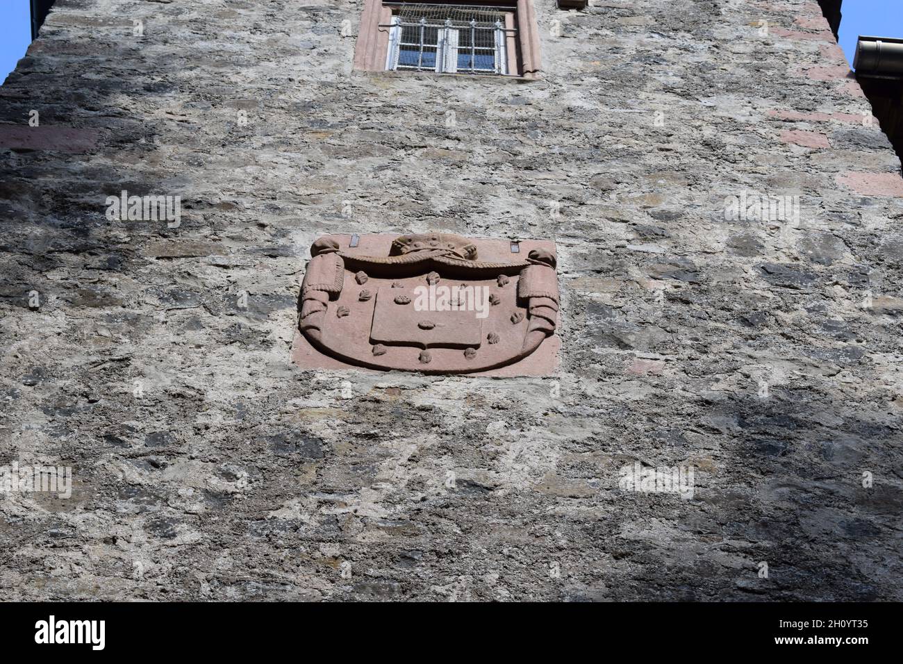 medieval symbol on viewing tower on former Burg Aremberg Stock Photo ...