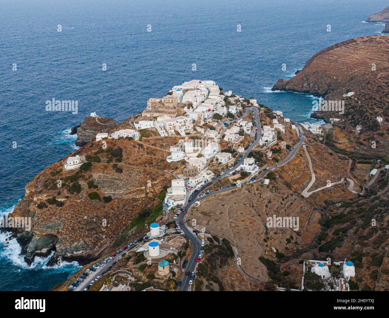 Aerial view on Kastro, Sifnos greek island, summer Stock Photo - Alamy