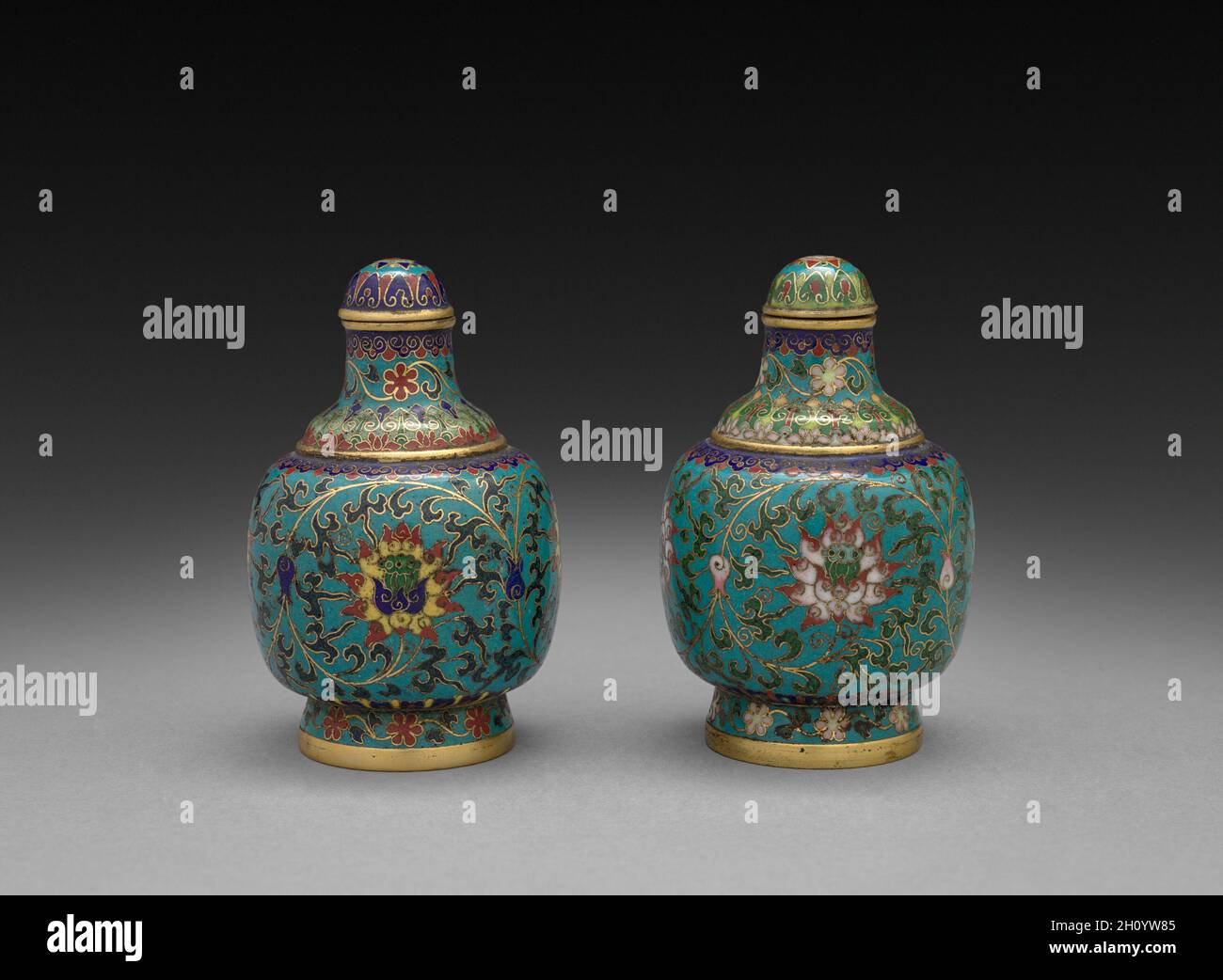 Pair of Snuff Bottles with Floral Scrolls, 1736-95. China, Qing dynasty ...