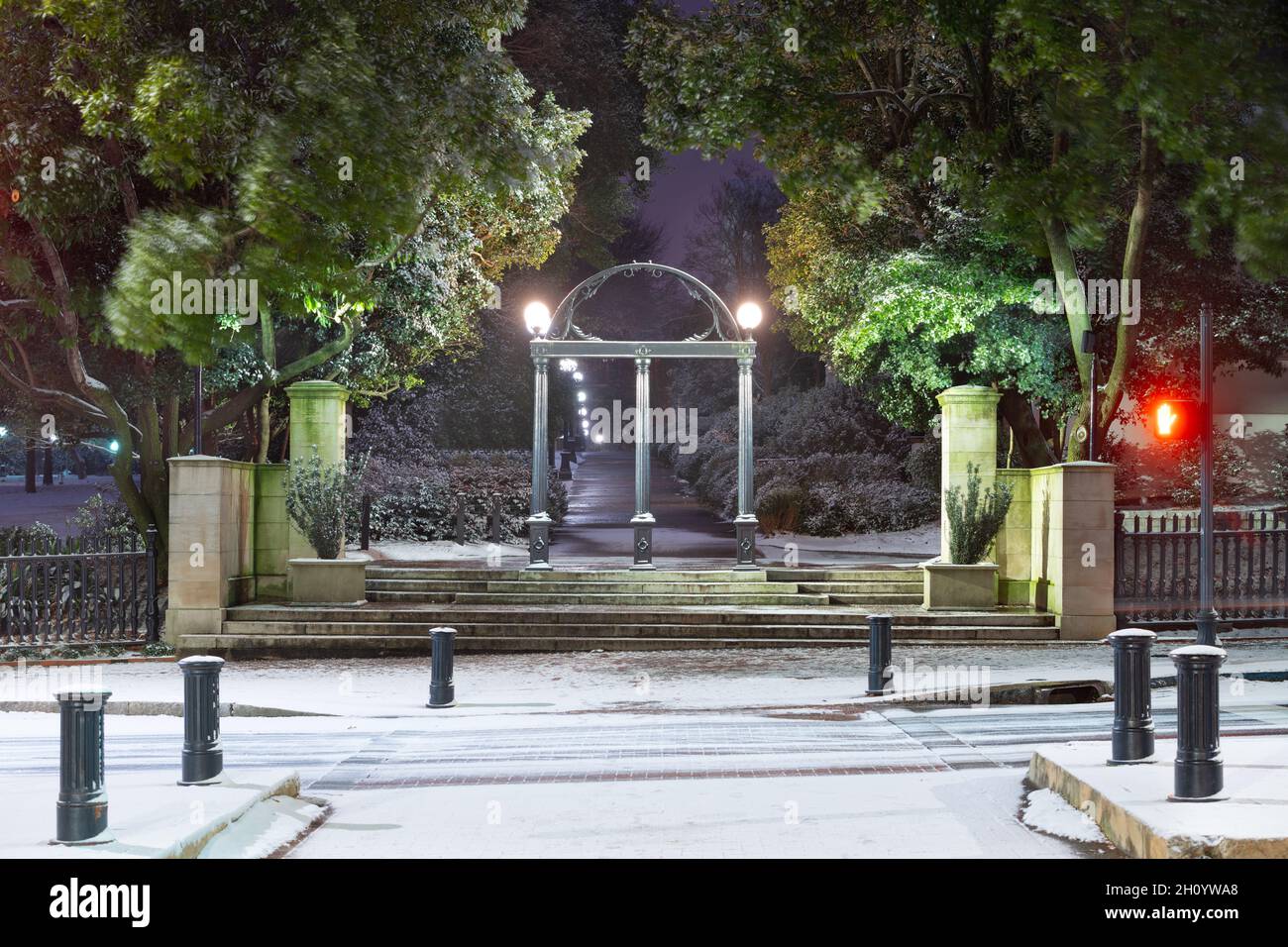 Athens, Georgia, USA at the University of Georgia campus arch in winter ...