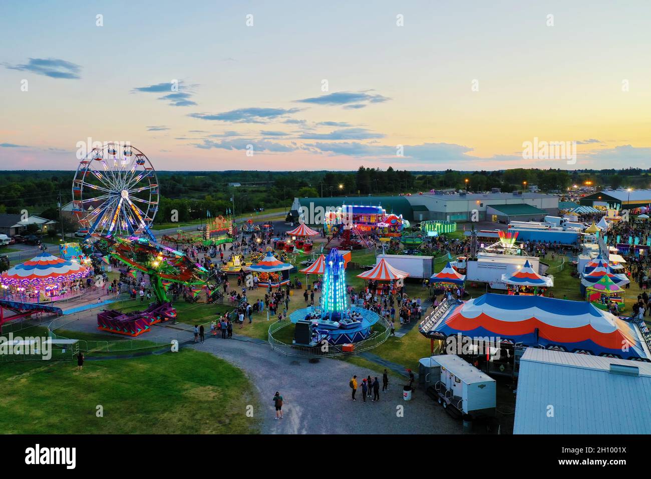 An aerial of a Fair at dusk Stock Photo - Alamy