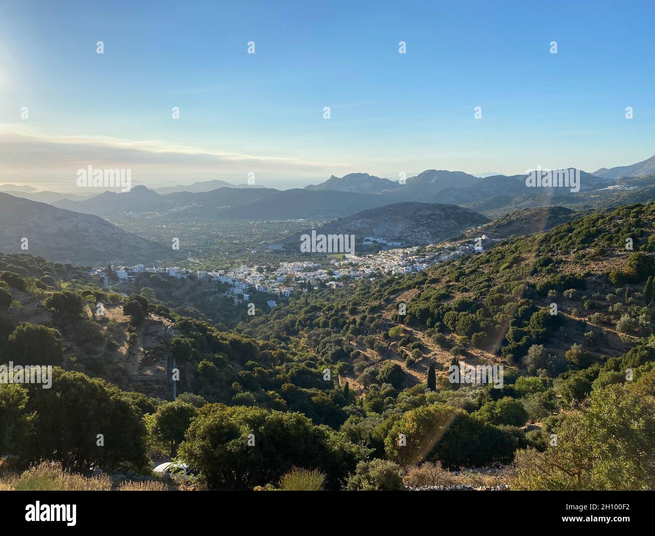 Athene fire smoke on the skyline in the sky of Filoti greek island ...