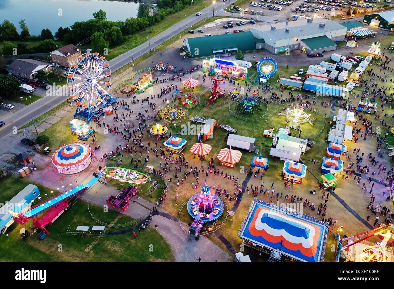An aerial of a Fair as darkness falls Stock Photo - Alamy