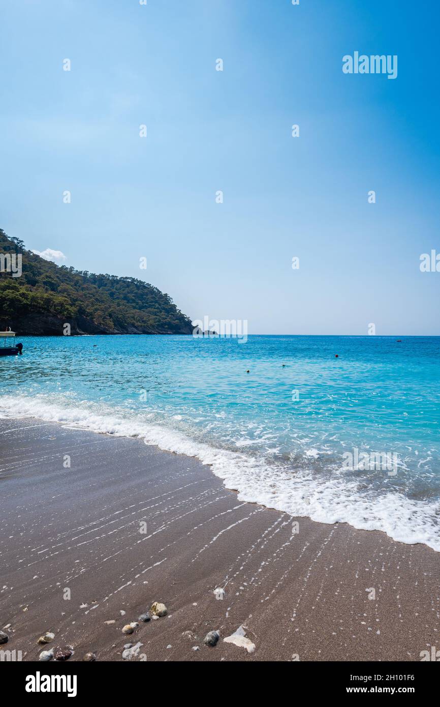 Beach in Turkey, summer sandy beach sea view on Kabak beach near ...