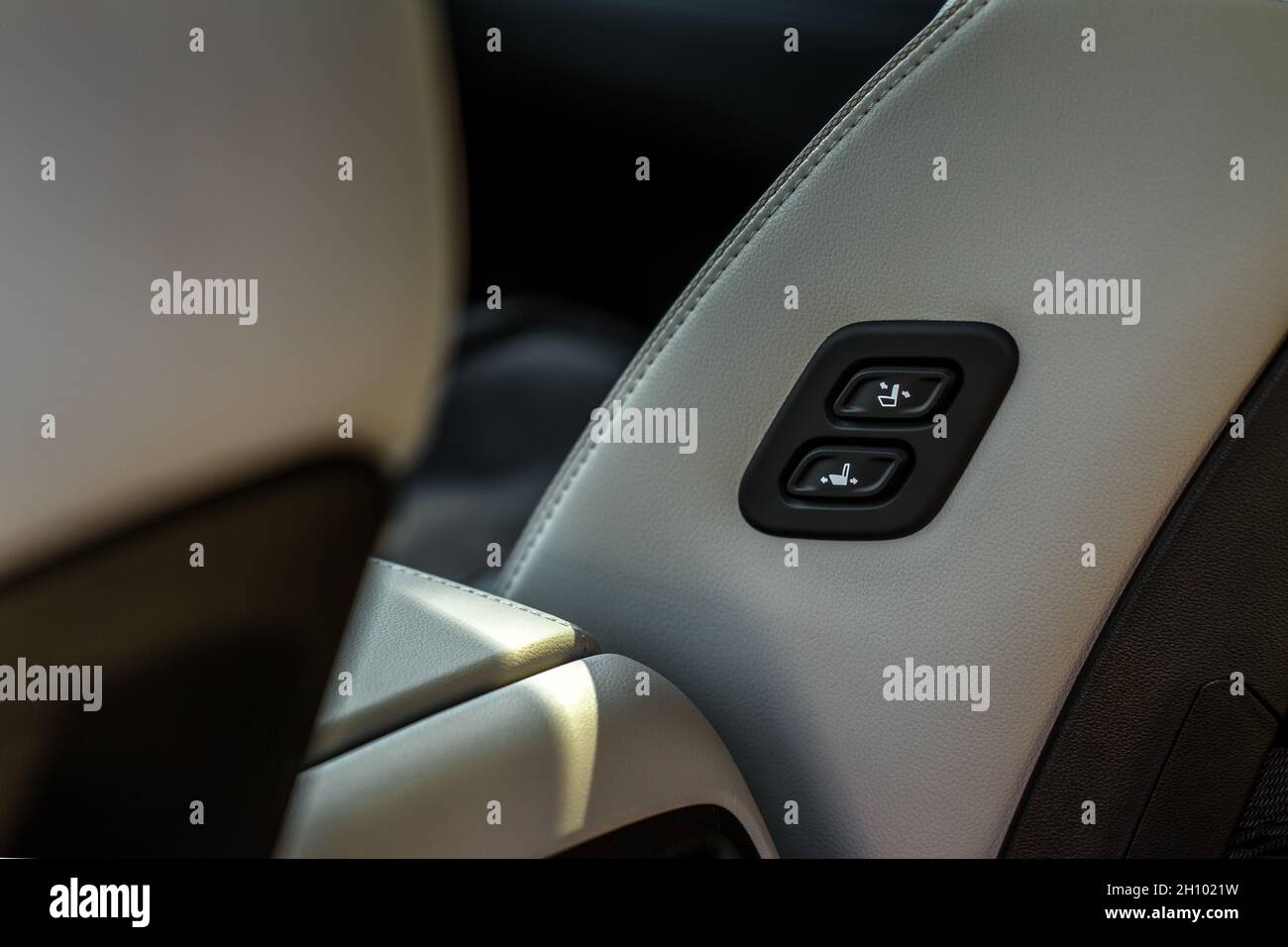 Electric car seat adjustment control panel close up view. Adjustable ...