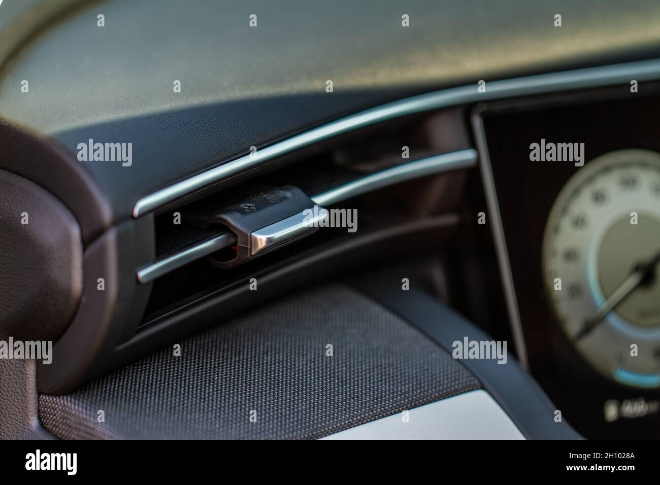 Car air conditioning close up view. The air conditioner flow inside the ...