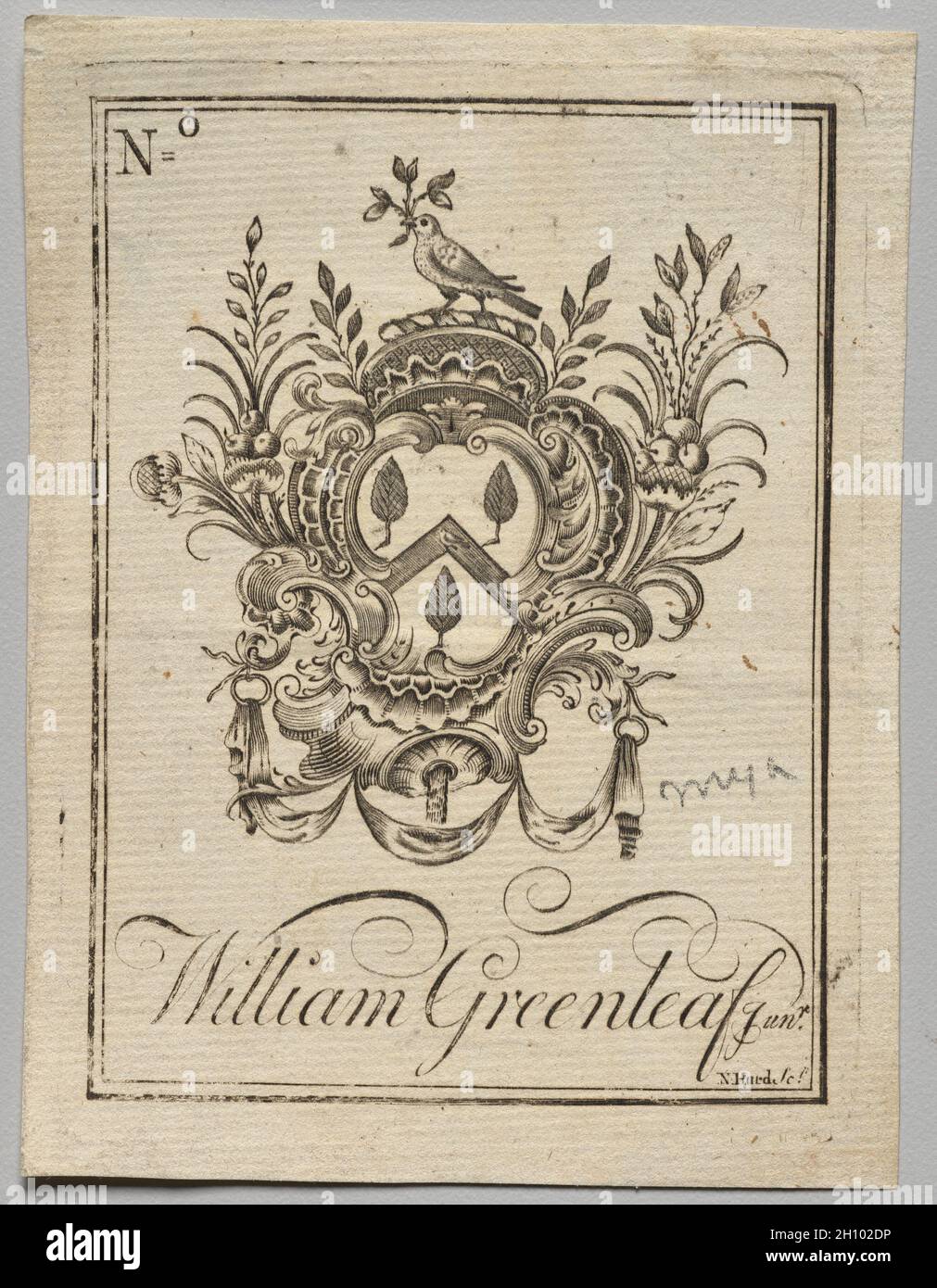 Bookplate: Coat of Arms with William Greenleaf Jun.r inscribed ...