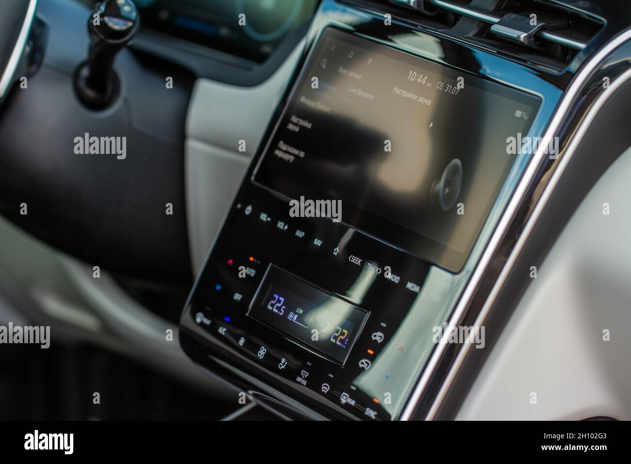 Modern car media display in the interior of the car. Touchscreen ...