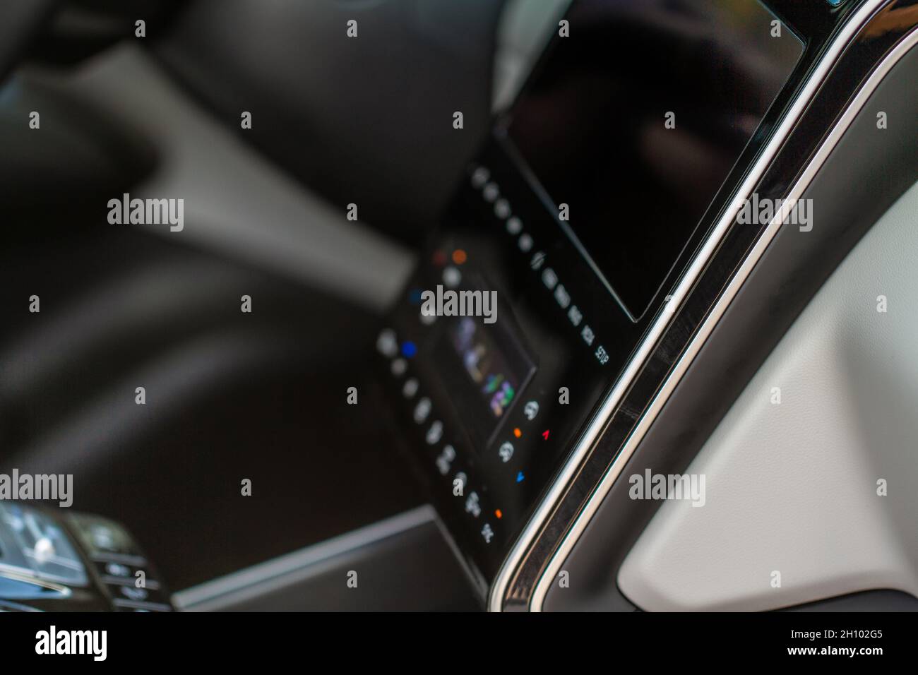 Modern car media display in the interior of the car. Touchscreen ...