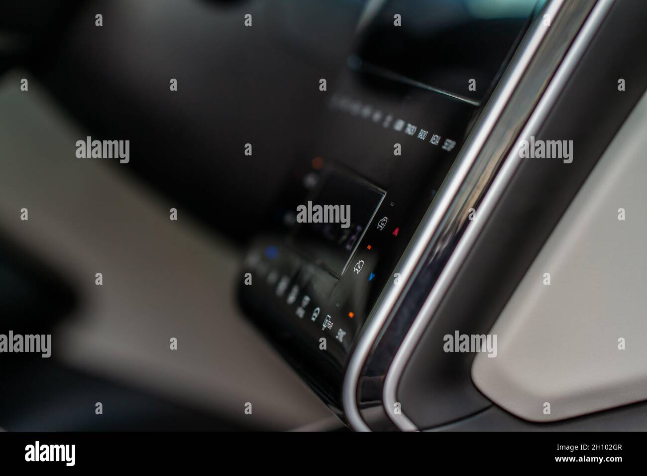 Modern car media display in the interior of the car. Touchscreen ...