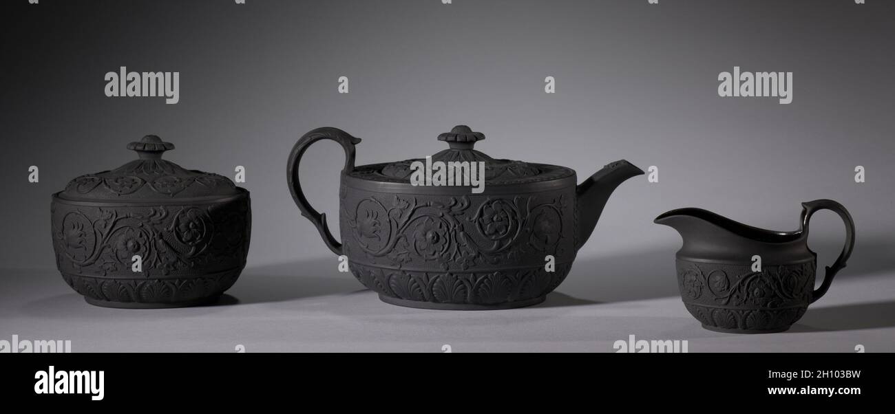 Pair of Teapots and Creamer Set , c. 1810. Elijah Mayer & Son. Black ...
