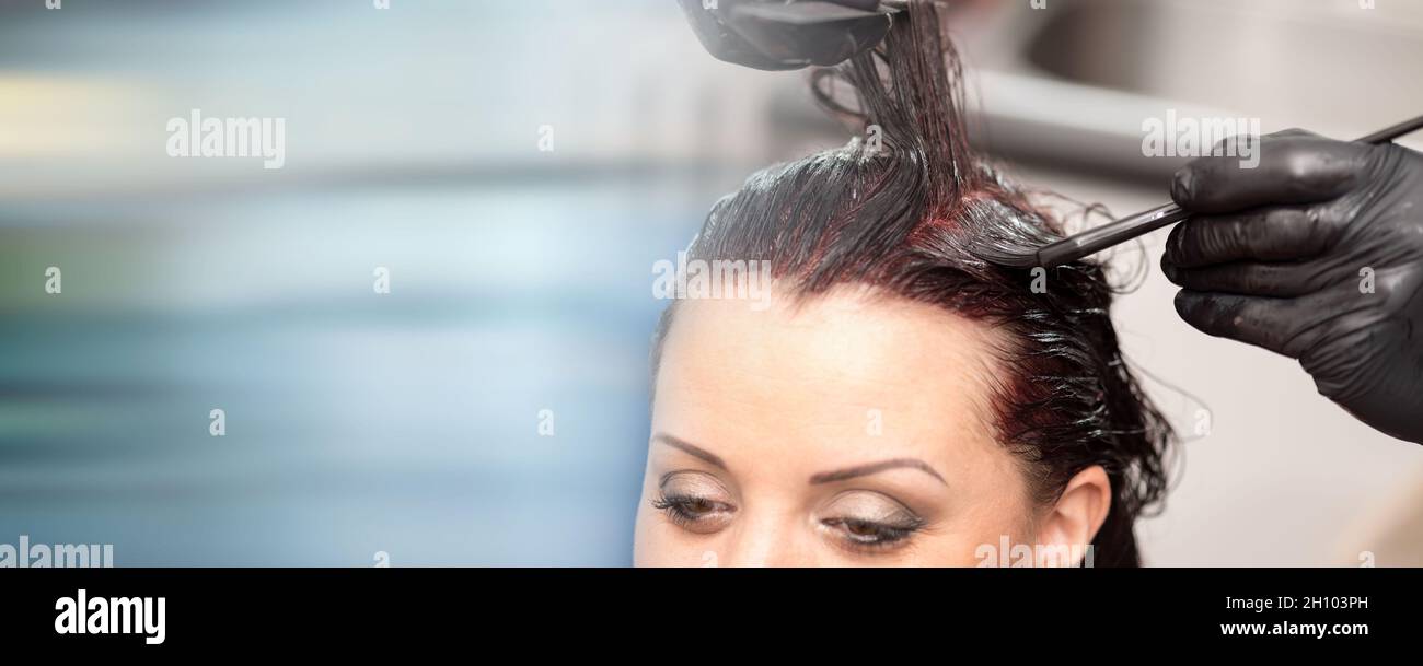 Hairdresser coloring client hair Stock Photo - Alamy