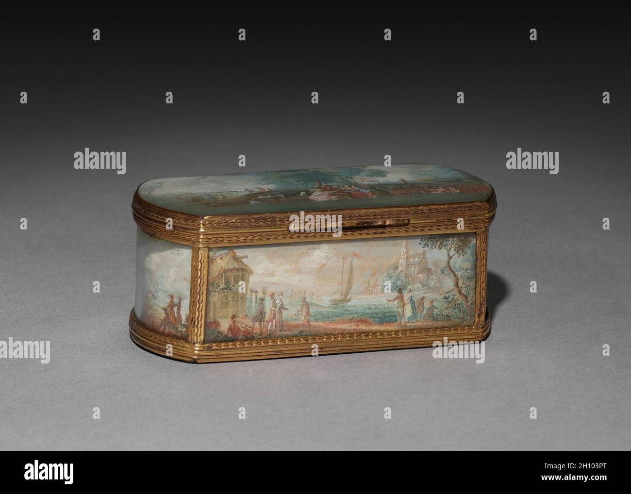 Snuff Box, 1800s. France, 19th century. Gilt metal box with painted ...