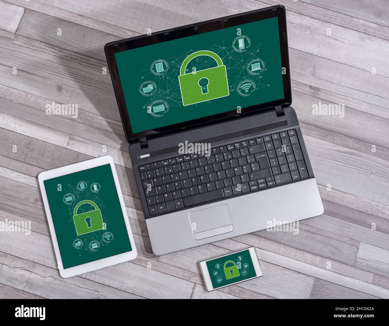 Cyber security concept shown on different information technology ...