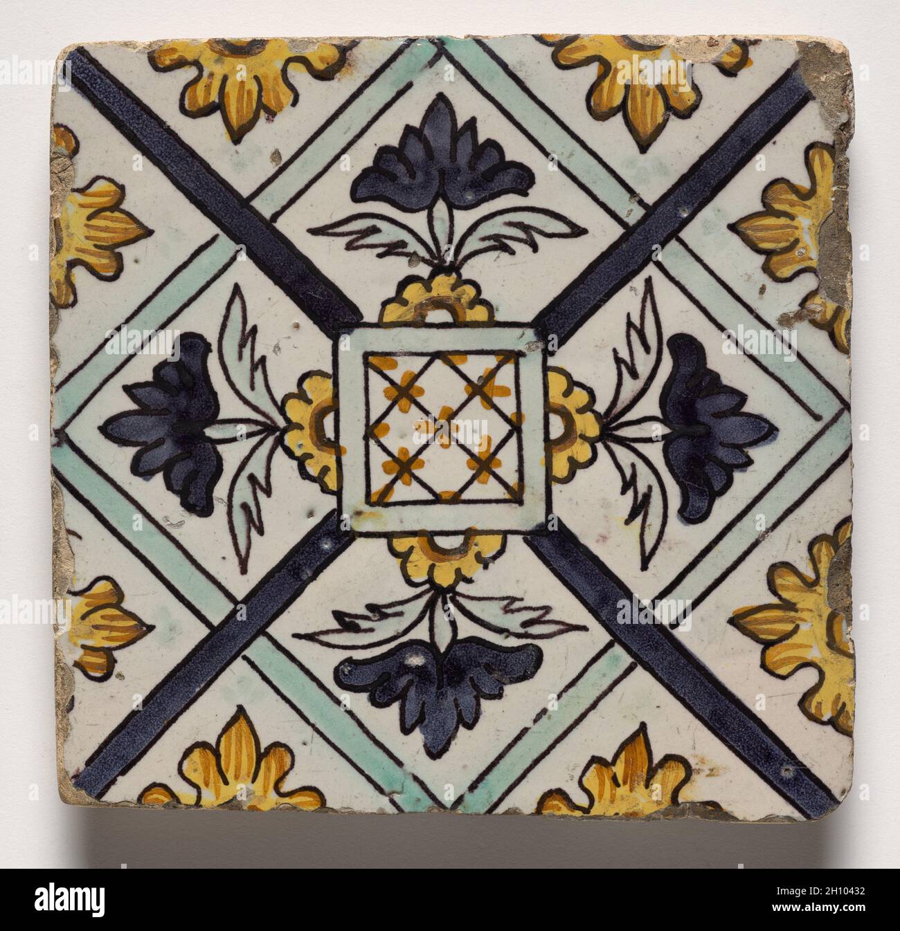 Tile- Central Motif in Diamond, 1700s. Holland/ Netherlands, 18th ...