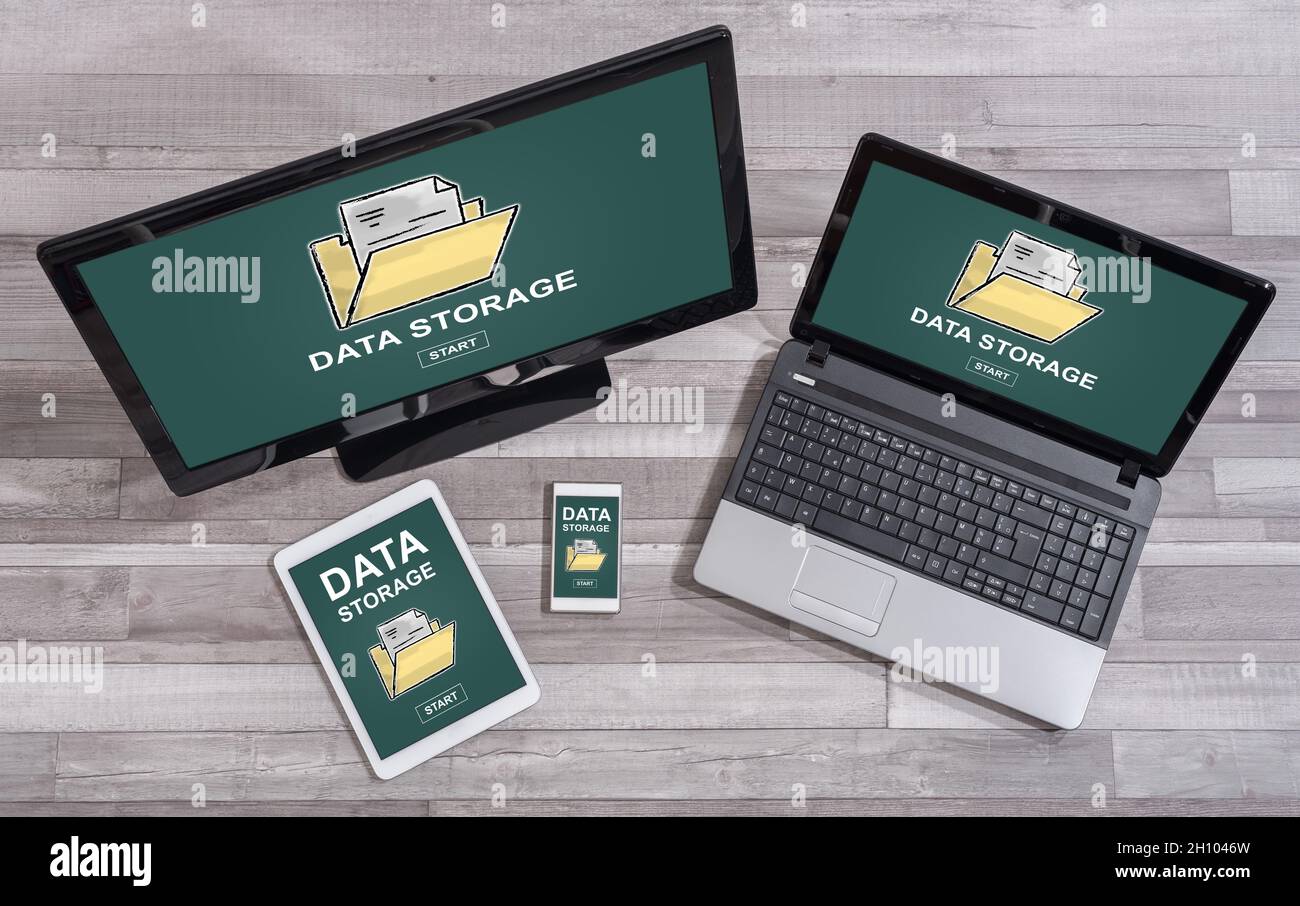 Data storage concept shown on different information technology devices ...