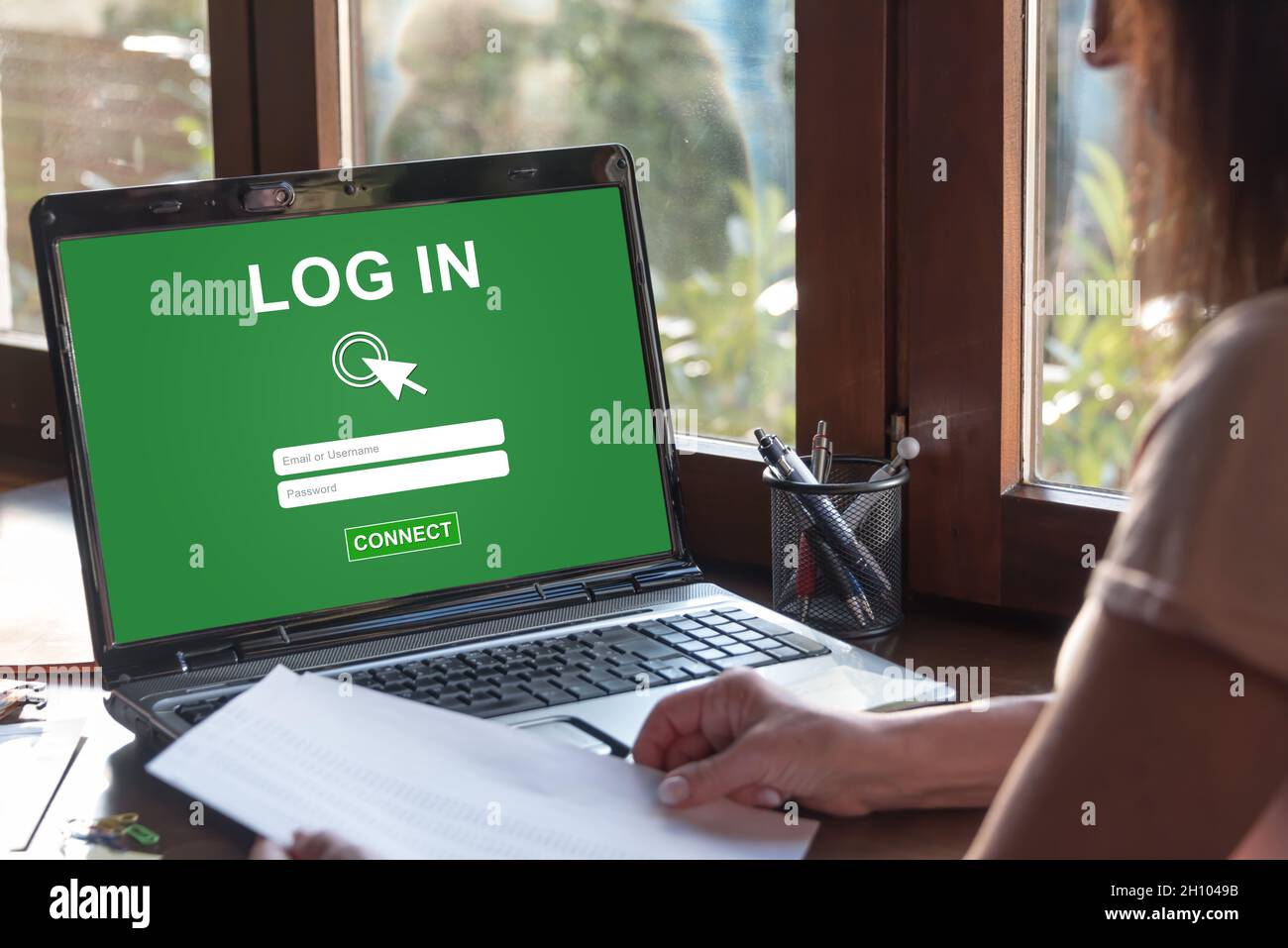 Laptop screen displaying a login concept Stock Photo - Alamy