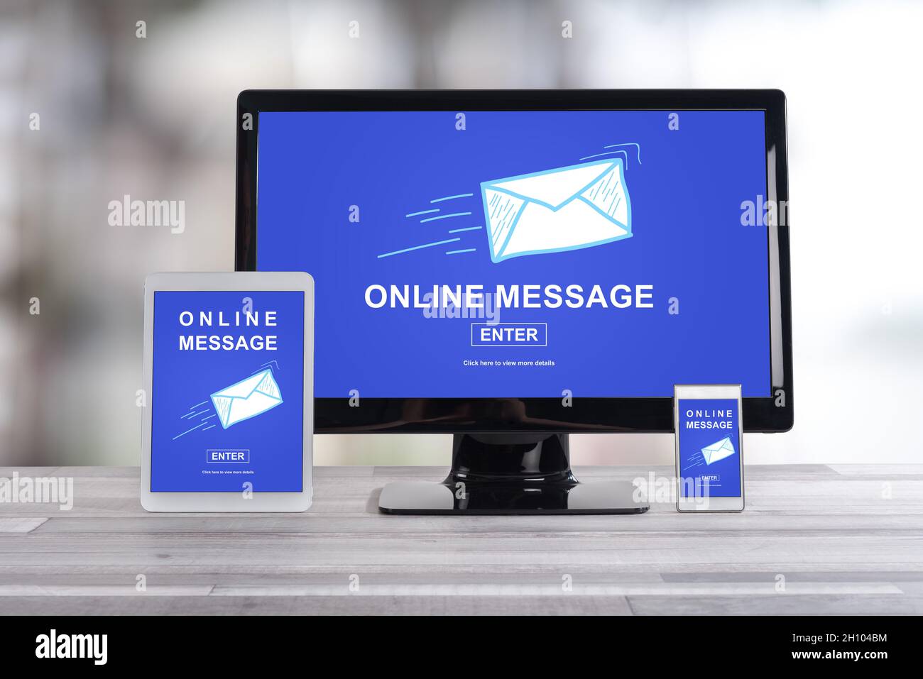 Online message concept shown on different information technology ...