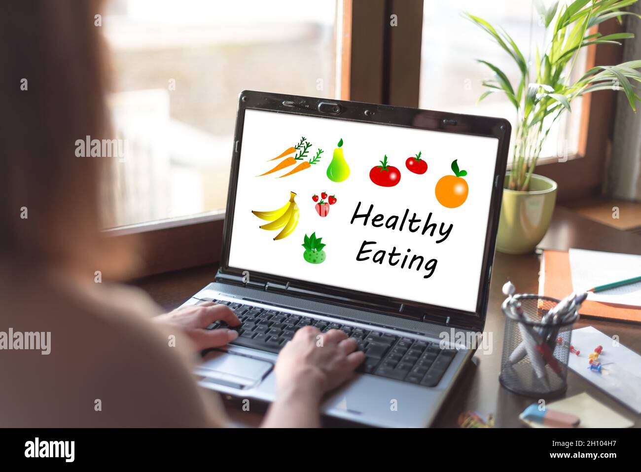 Laptop screen displaying a healthy eating concept Stock Photo - Alamy