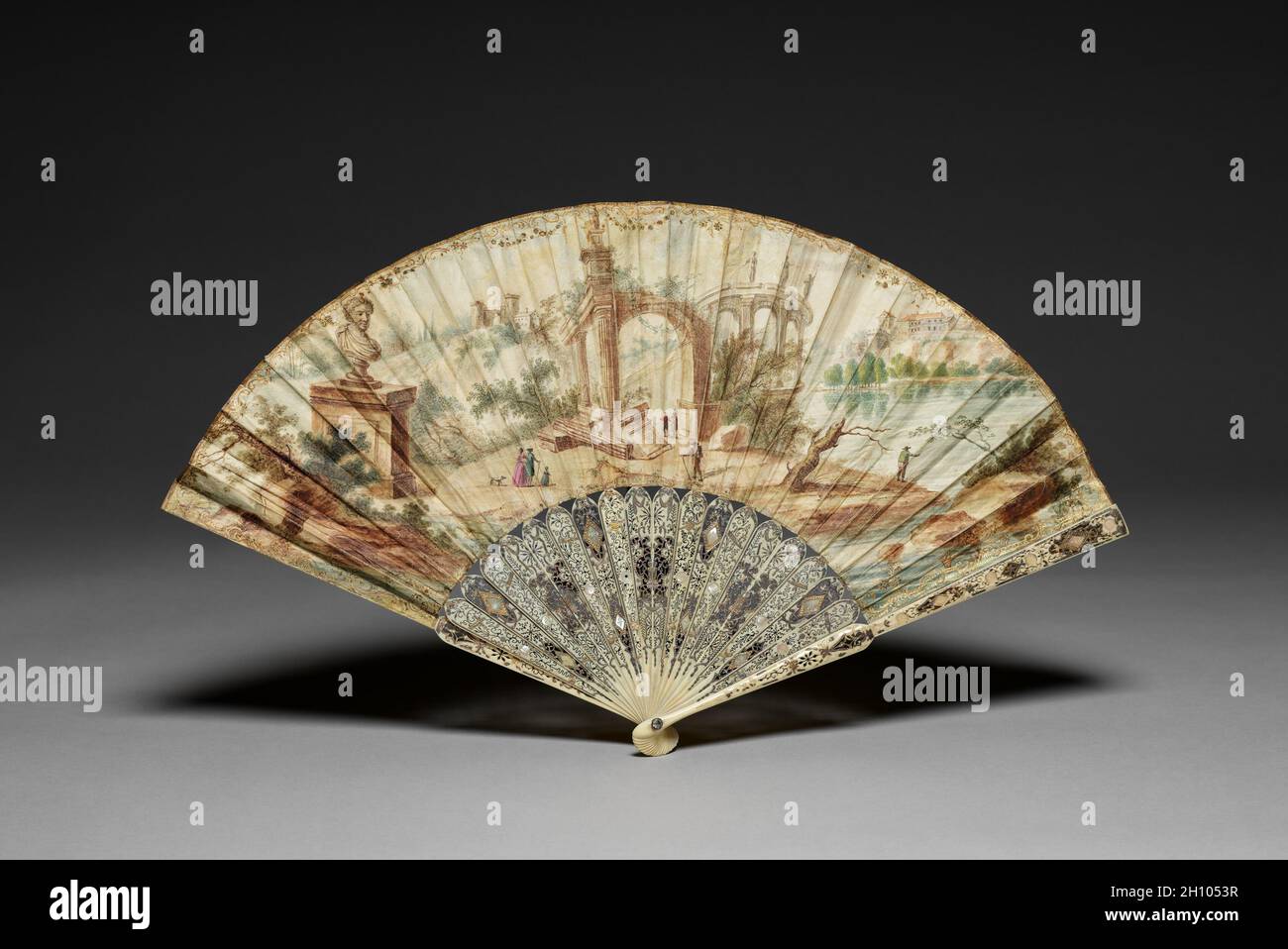 Folding Fan: Landscape with Ancient Ruins, c. 1790. France (probably ...