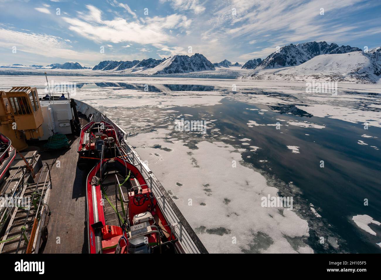 The MS Nordstjernen navigates in polar waters off Monaco Glacier ...