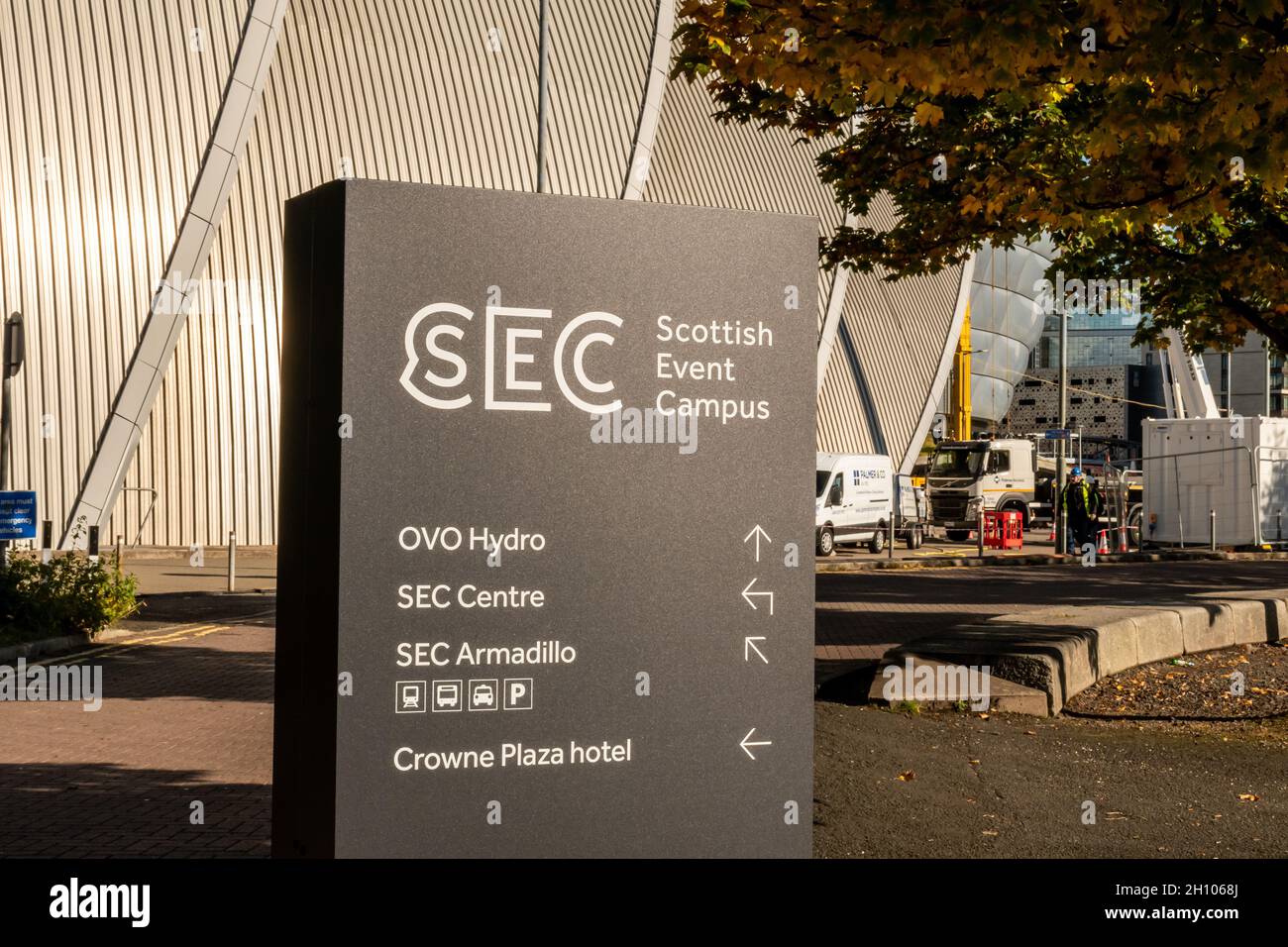 Scottish Event Campus sign providing directions to venues as work is ...
