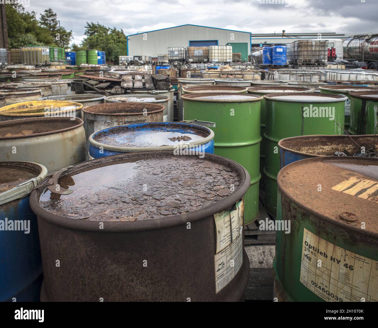 LIVERPOOL, UNITED KINGDOM - Jun 30, 2013: Barrels of chemical waste at ...