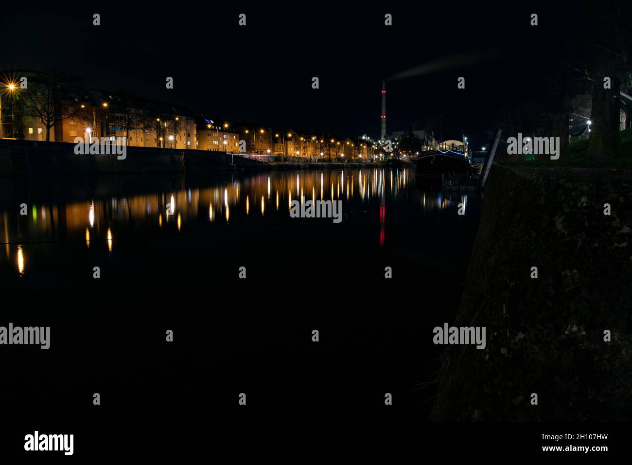 River at night with atmospheric lights Stock Photo - Alamy