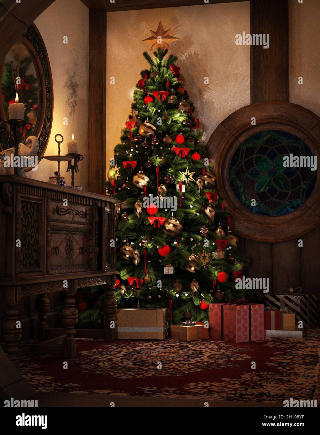 3d computer graphics of a Christmas decoration of a hobbit house in ...