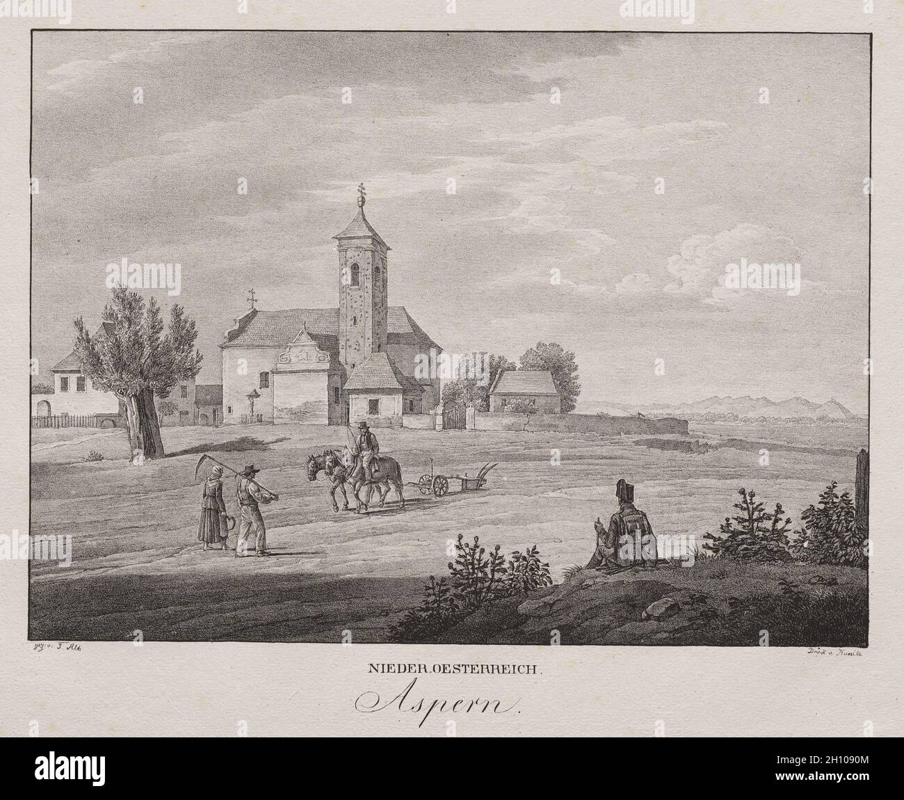 Nieder-oesterreich, Aspern. Jakob Alt (Austrian, 1789-1872). Lithograph ...