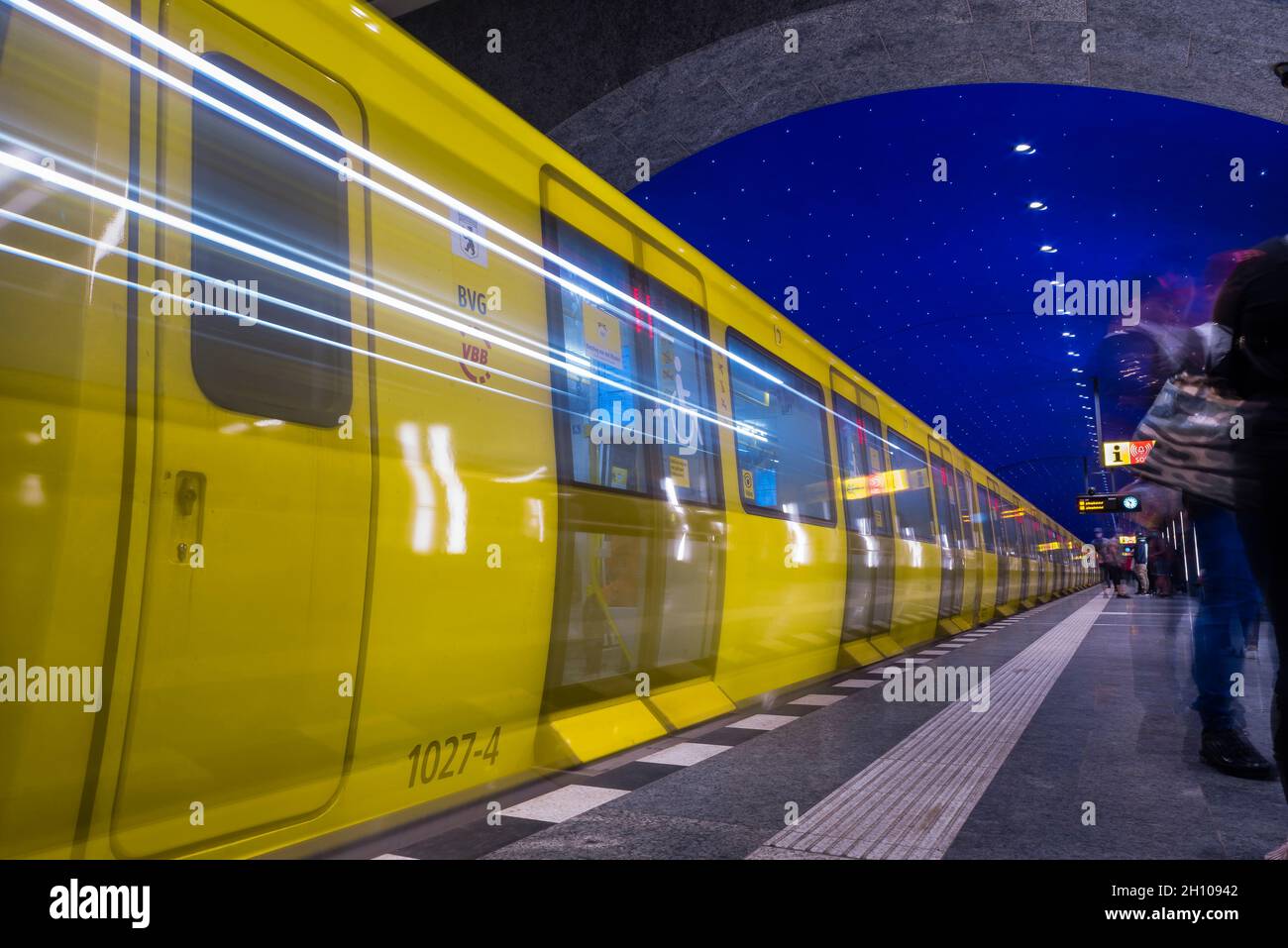 Incoming subway, subway station in Berlin, subway platform in Berlin ...