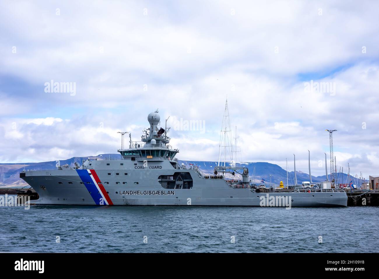 REYKJAVIK, ICELAND - June 12, 2021: Icelandic coastguard ship moored at ...