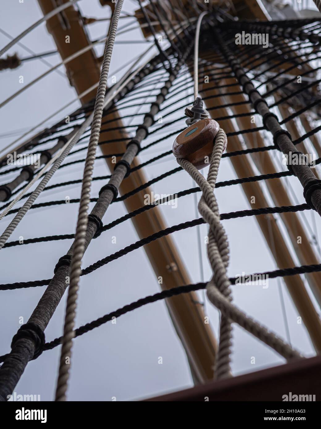 REYKJAVIK, ICELAND - June 11, 2021: Traditional rigging, wooden block ...