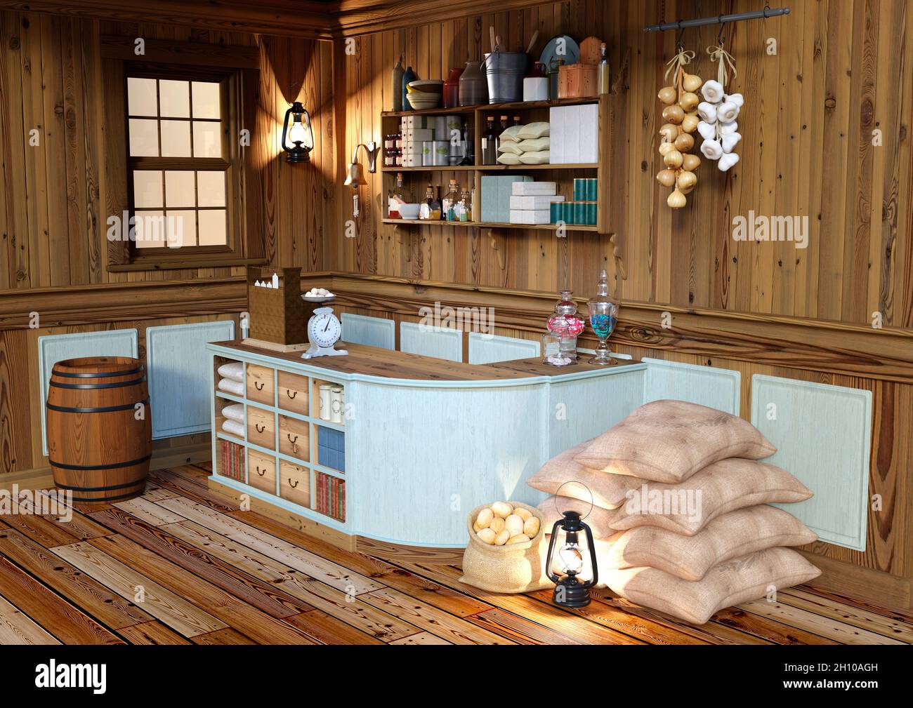 3D rendering of a vintage shop interior Stock Photo - Alamy