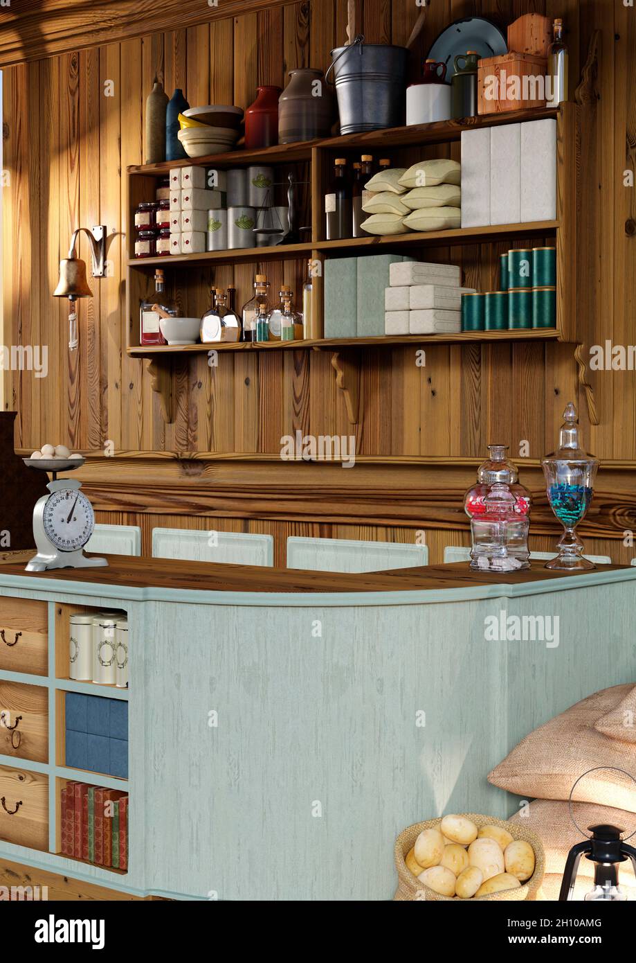 3D rendering of a vintage shop interior Stock Photo - Alamy